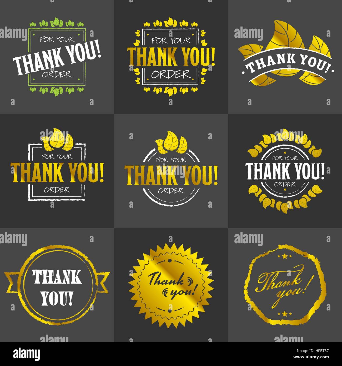 Golden Thank you badges. Set of vintage labels and stickers Stock ...