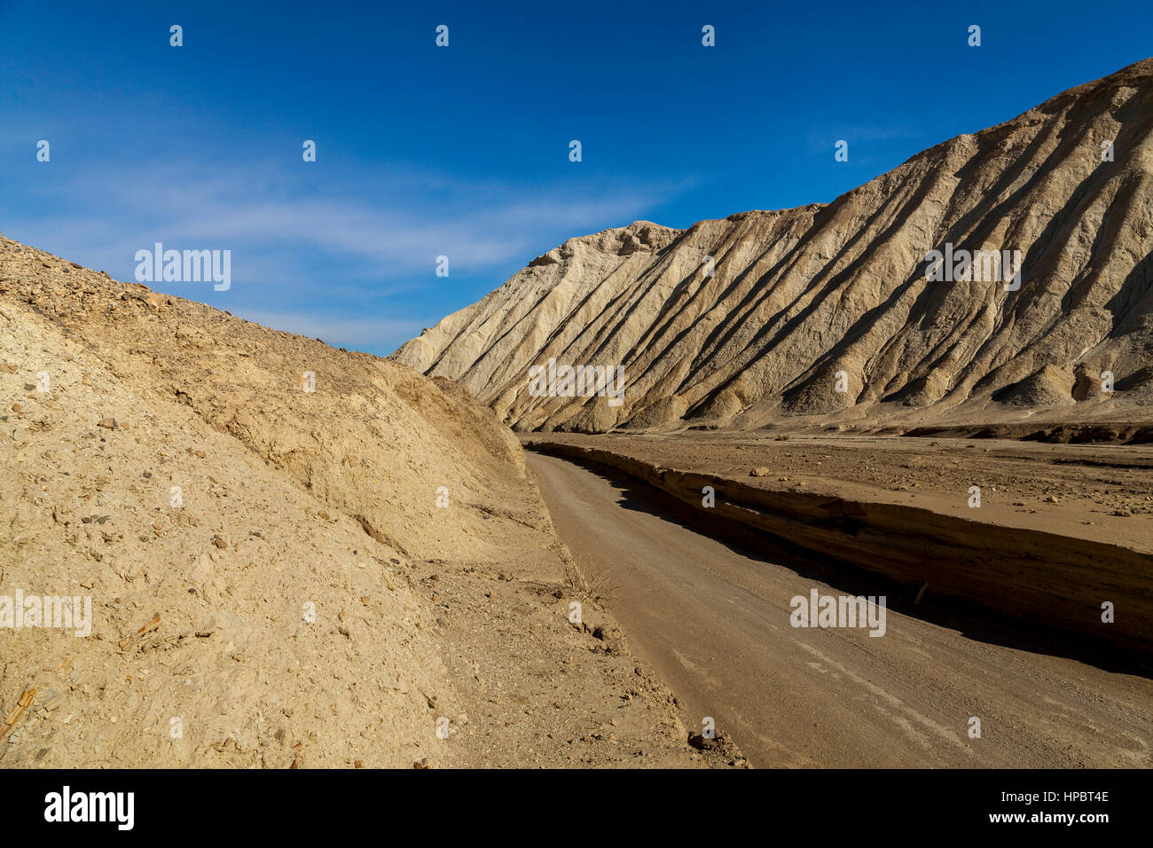 Open grooves fluted ridges of a mountain in Death Valley National Park ...