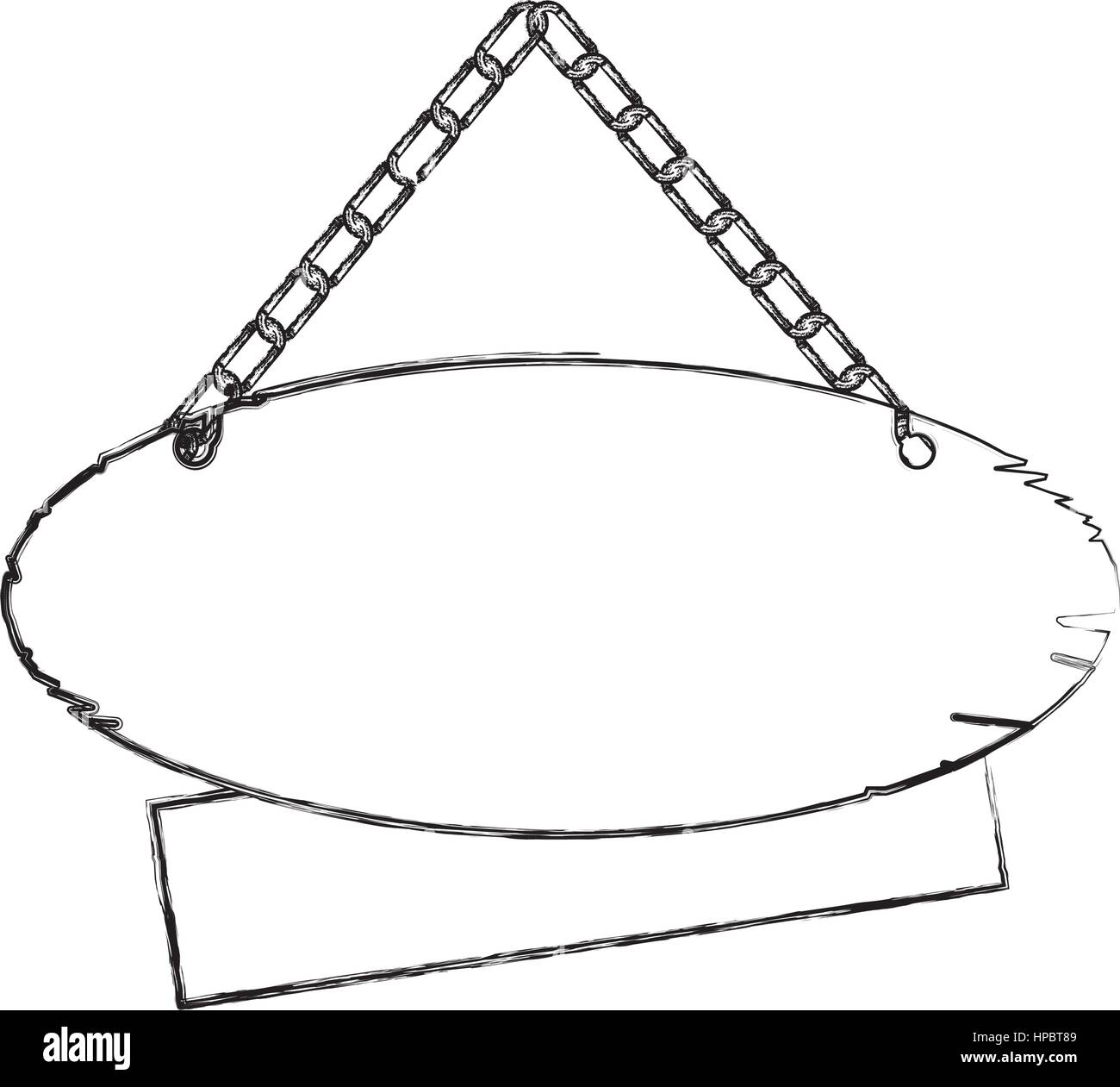 monochrome contour of pair pieces wooden sign board with chains Stock ...