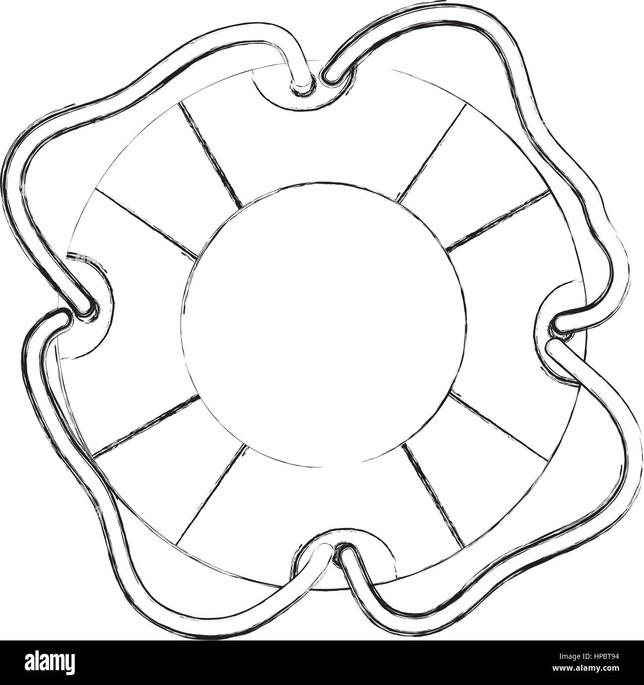 monochrome contour hand drawing of flotation hoop icon with rope Stock ...