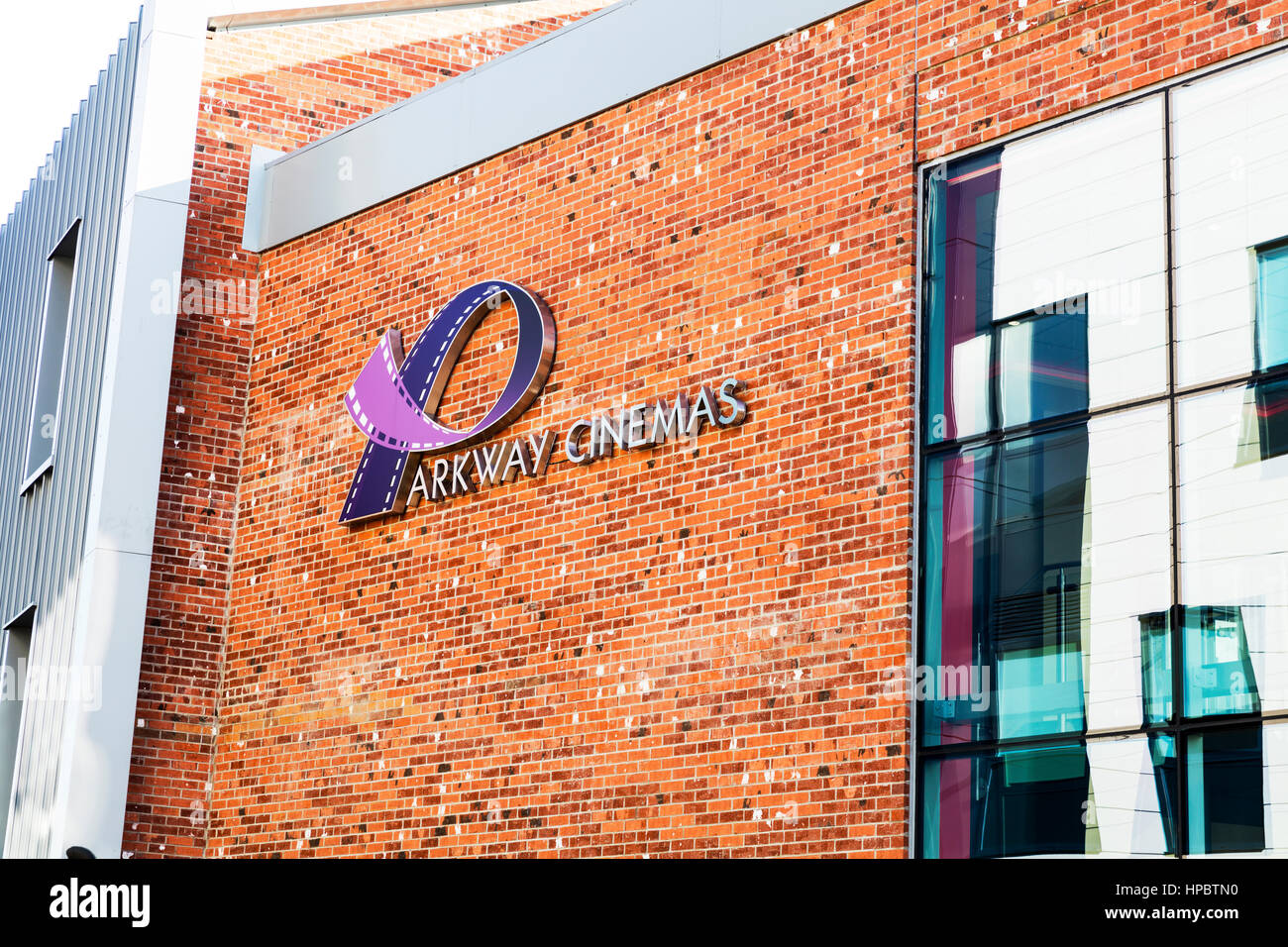 Parkway cinemas cinema sign on wall outside cinema chain in Midlands UK ...