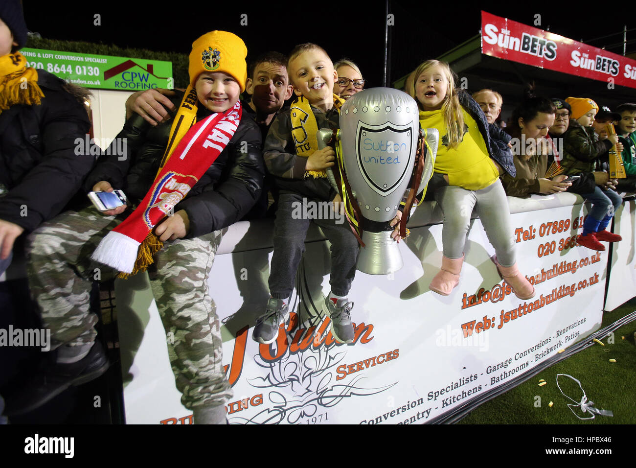 Sutton, UK. 20th Feb, 2017. Sutton fans before the FA Cup Fifth Round ...