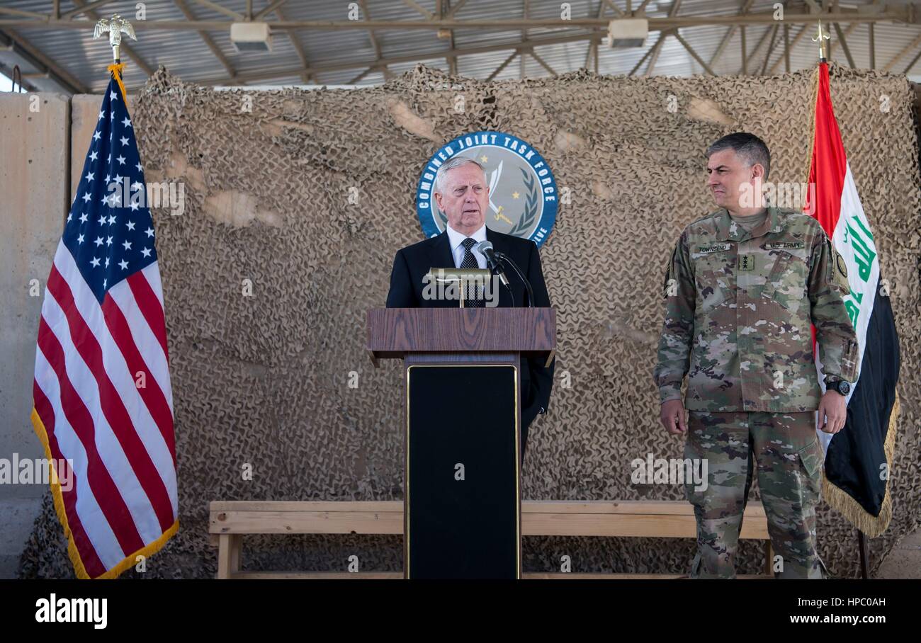 Baghdad, Iraq. 20th Feb, 2017. U.S. Secretary of Defense Jim Mattis ...