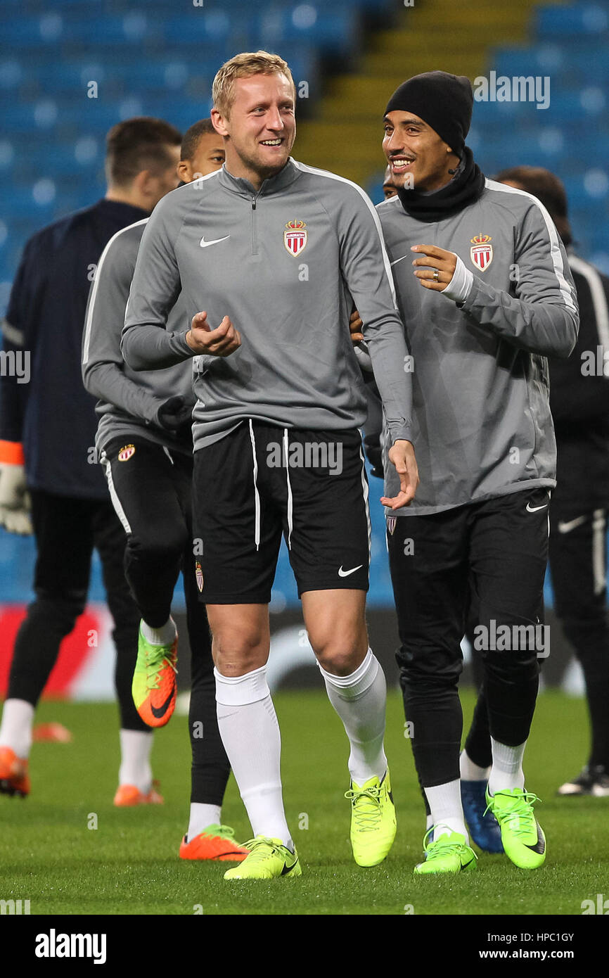 Manchester, UK. 20th Feb, 2017. Kamil Glik of Monaco (left) during ...