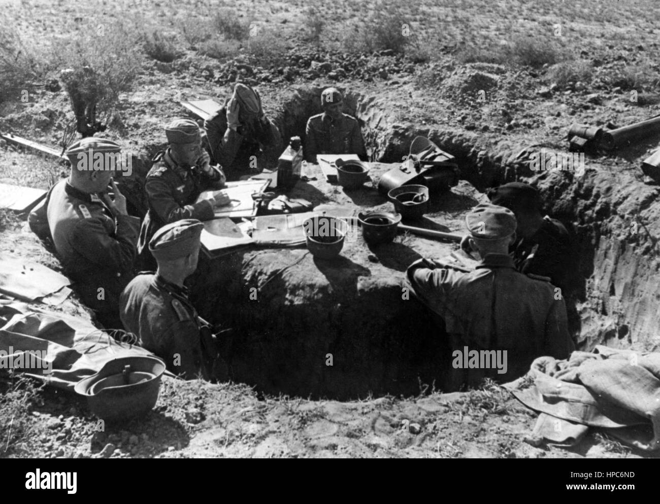 Soldiers of German Wehrmacht pictured in a command post in Stalingrad ...