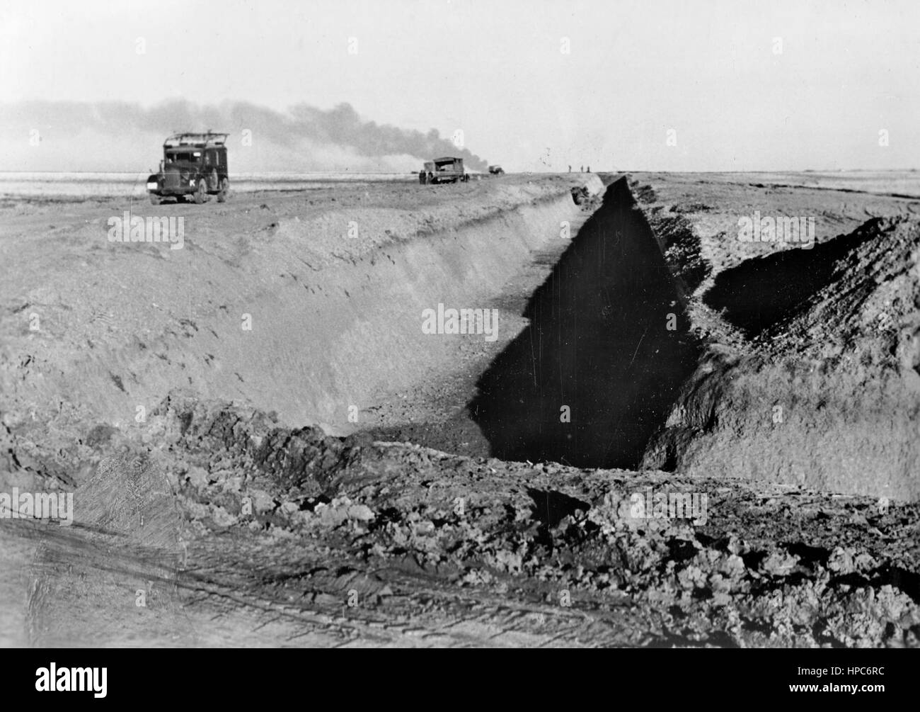 The Nazi propaganda image shows a German Wehrmacht tank ditch in the ...
