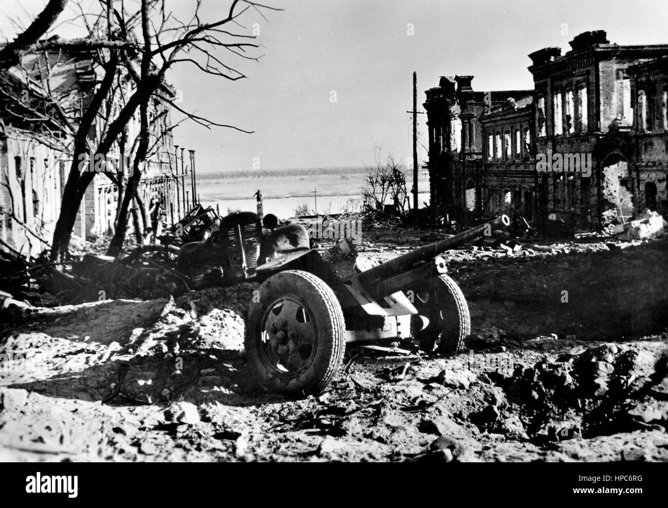 The Nazi propaganda shows war damage and ruins in the town of ...