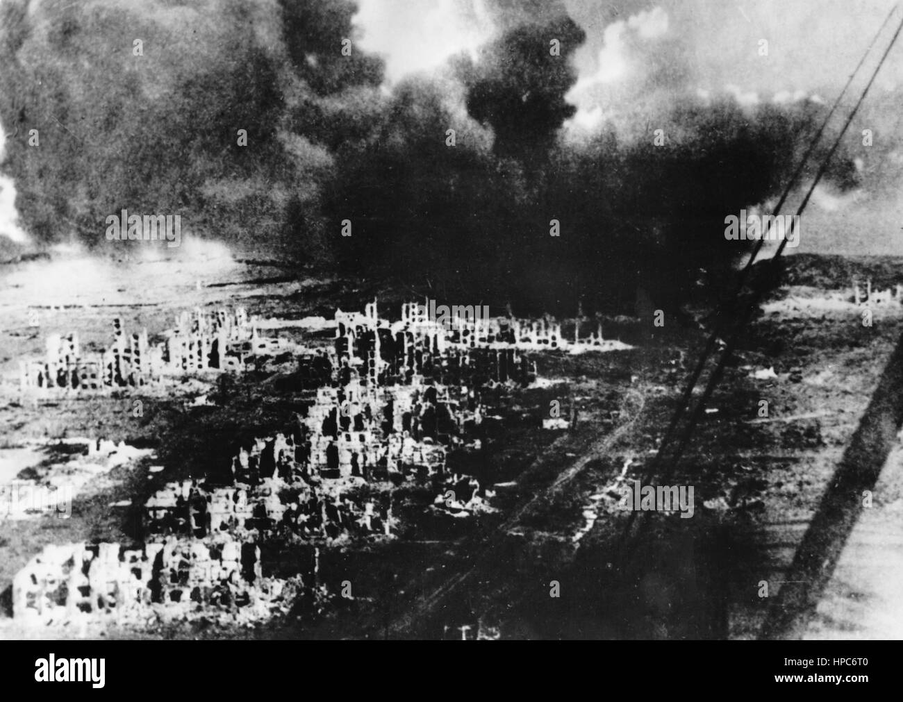 Aerial view on burning destroyed Stalingrad, Soviet Union, in February ...