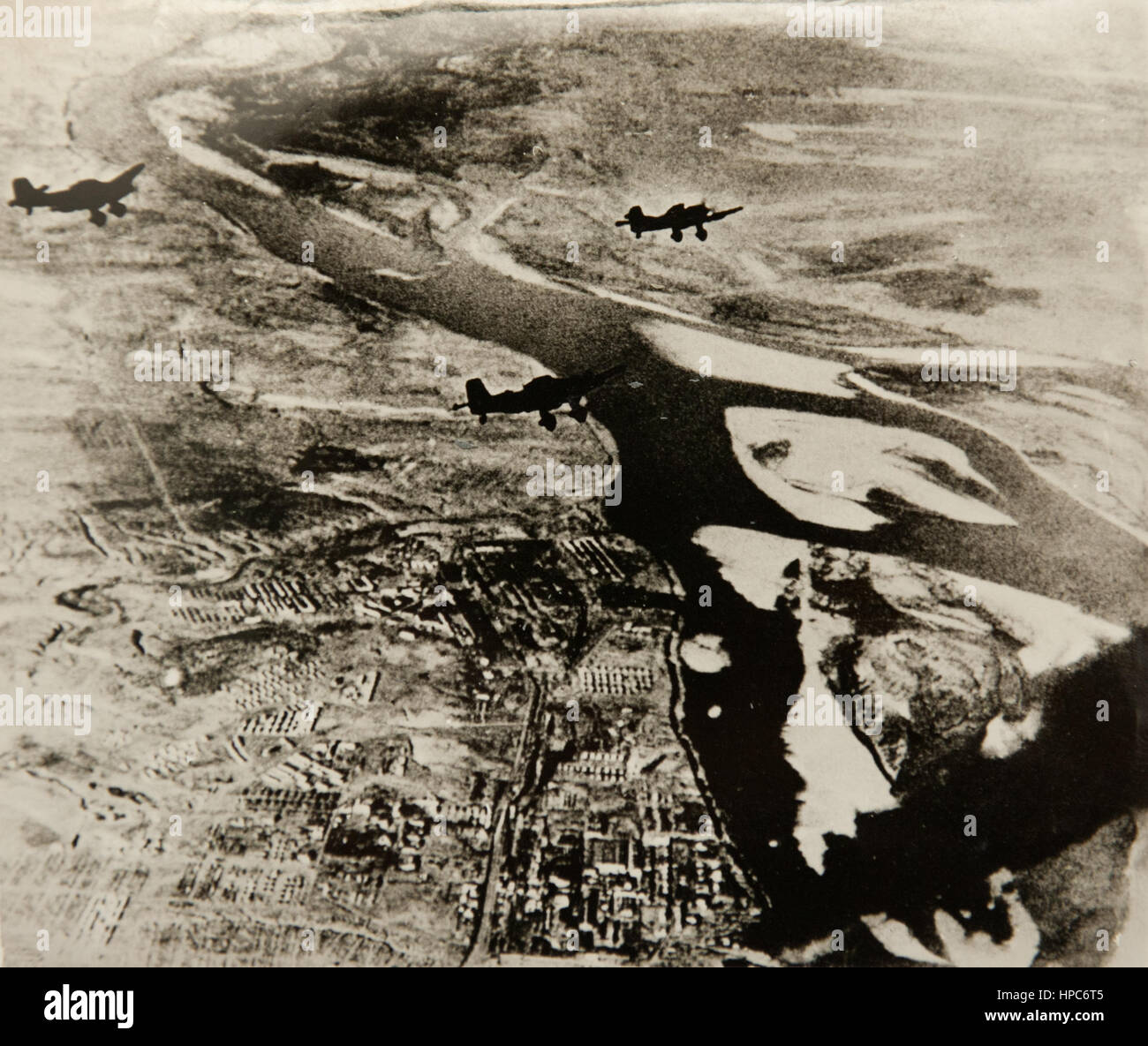 An air raid performed by the German Wehrmacht over Stalingrad, Soviet ...
