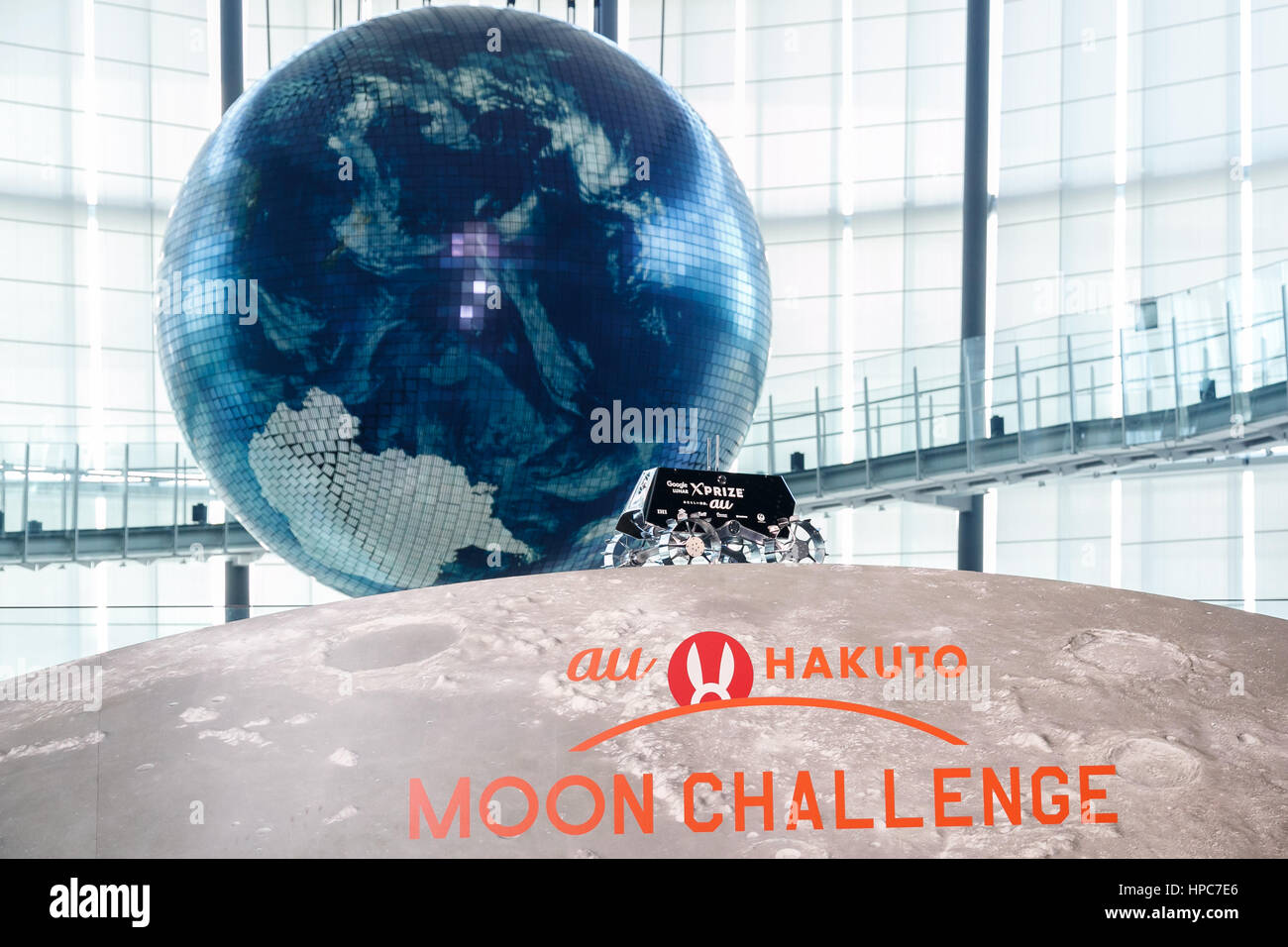 Tokyo, Japan. 21st Feb, 2017. The lunar robot SORATO on display during ...