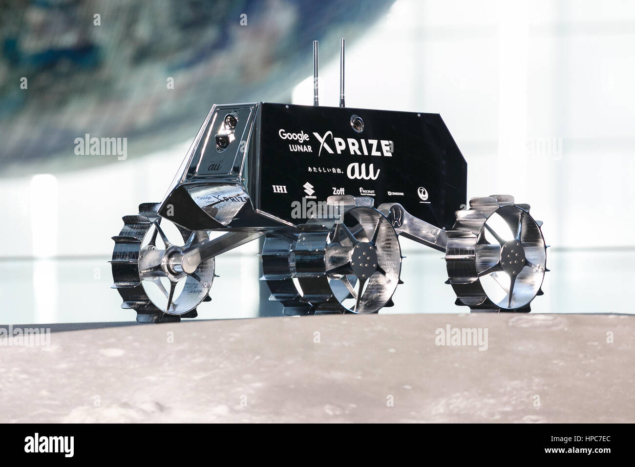 Tokyo, Japan. 21st Feb, 2017. The lunar robot SORATO on display during ...