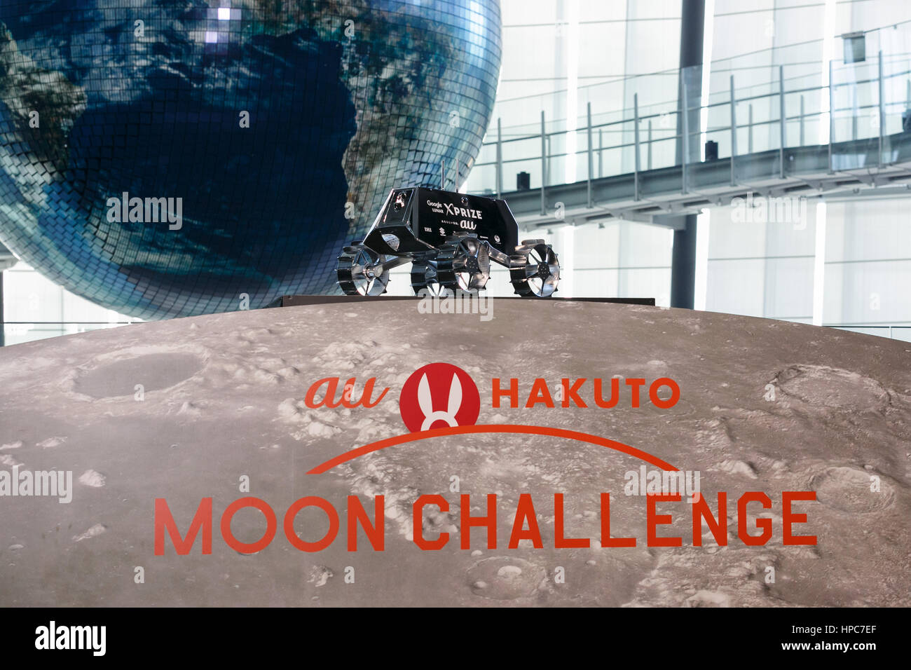 Tokyo, Japan. 21st Feb, 2017. The lunar robot SORATO on display during ...