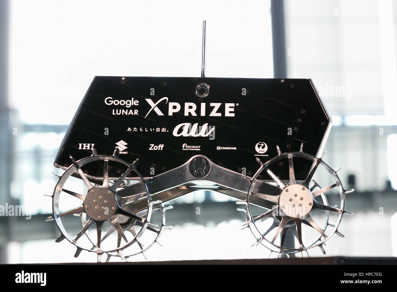 Tokyo, Japan. 21st Feb, 2017. The lunar robot SORATO on display during ...