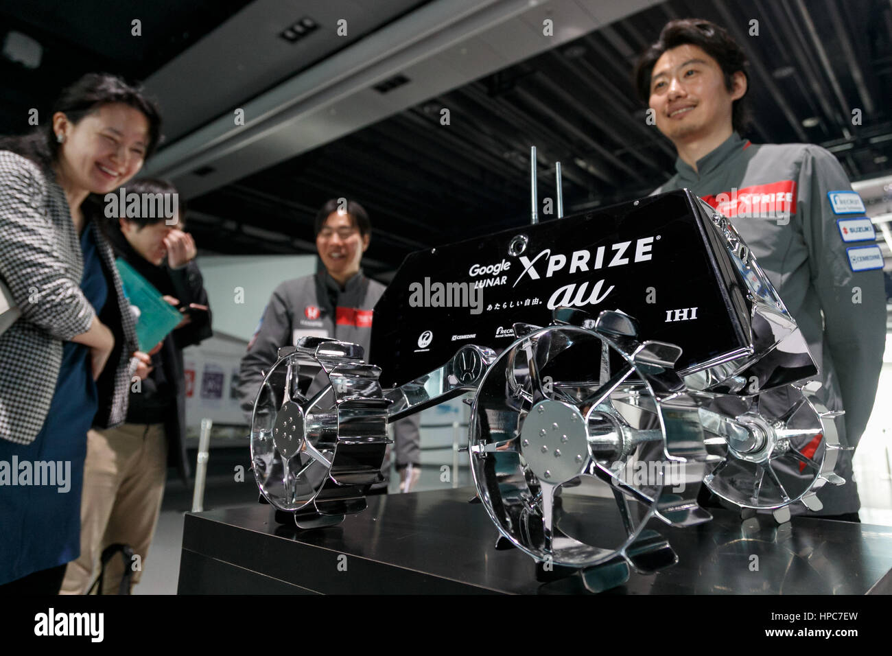 Tokyo, Japan. 21st Feb, 2017. The lunar robot SORATO on display during ...