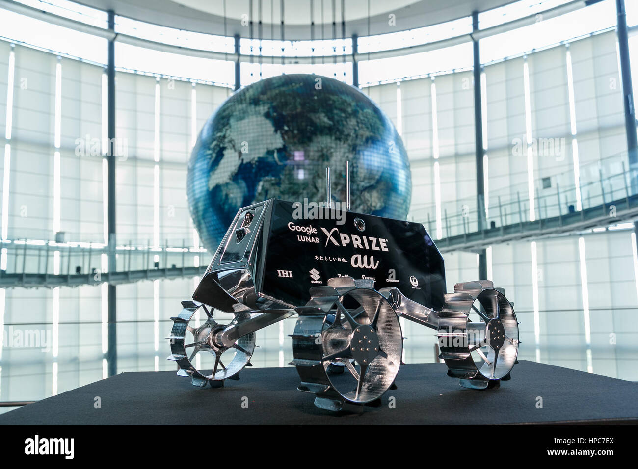 Tokyo, Japan. 21st Feb, 2017. The lunar robot SORATO on display during ...