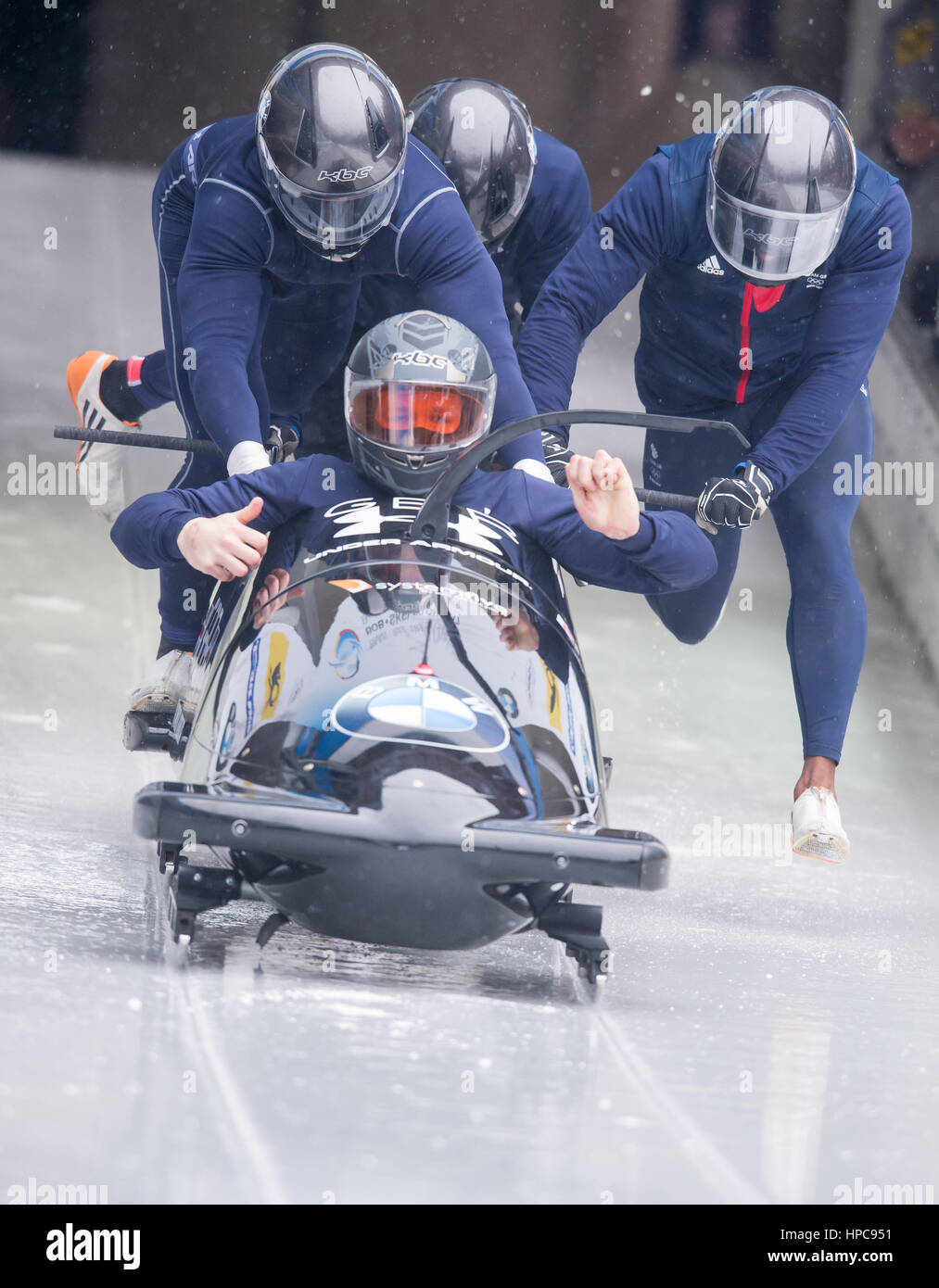 Schoenau am Koenigssee, Germany, 21 February 2017. Bobsleigh athletes ...