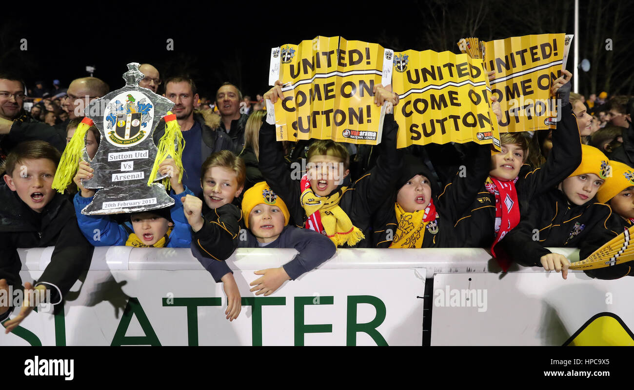 Sutton fans before the Emirates FA Cup, Fifth Round match at Gander ...