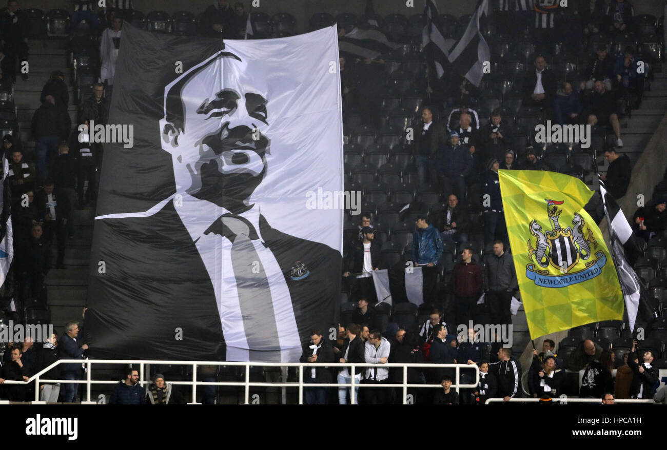 A flag of Newcastle United manager Rafael Benitez in the stands before ...