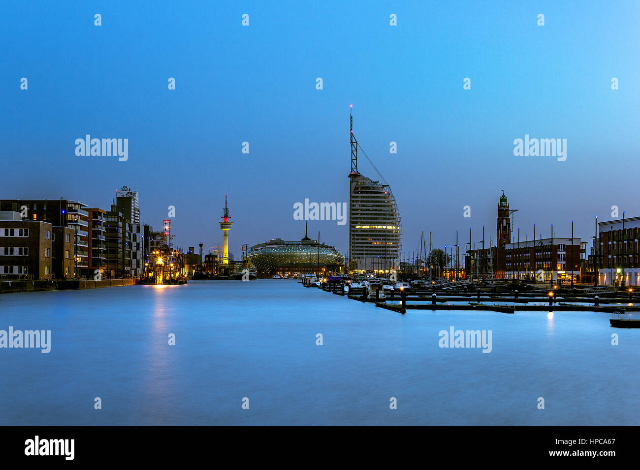 Night in Bremerhaven, nicely illuminated Stock Photo - Alamy