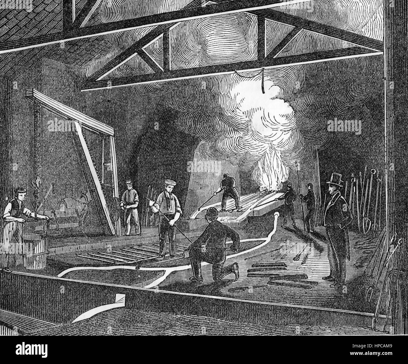 ROLLING STRIP STEEL at Butterley Iron Works, Derbyshire, about 1857 ...