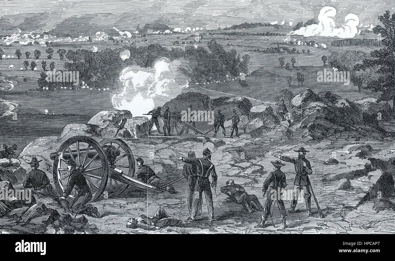 BATTLE OF GETTYSBURG Union soldiers on Little Round Top hill on 2 July ...
