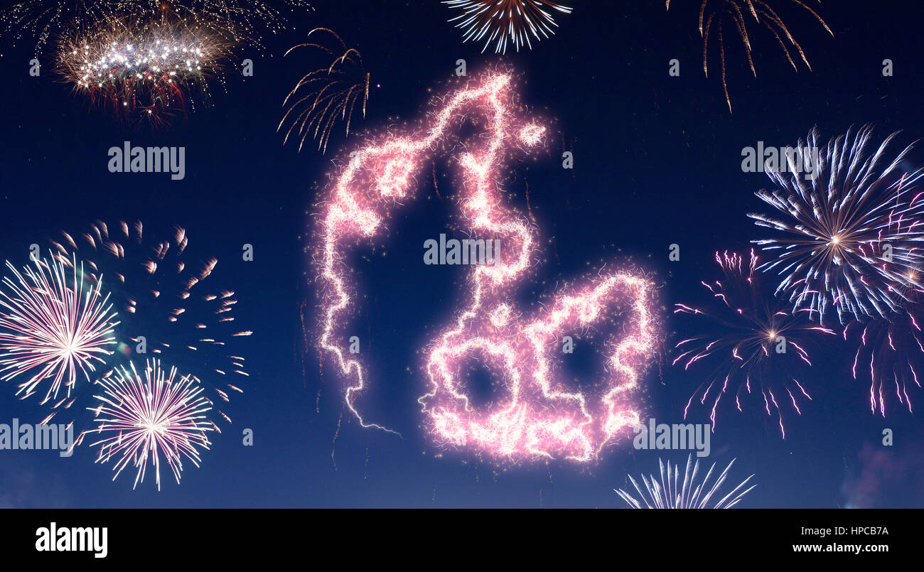 A dark night sky with a sparkling red firecracker in the shape of ...