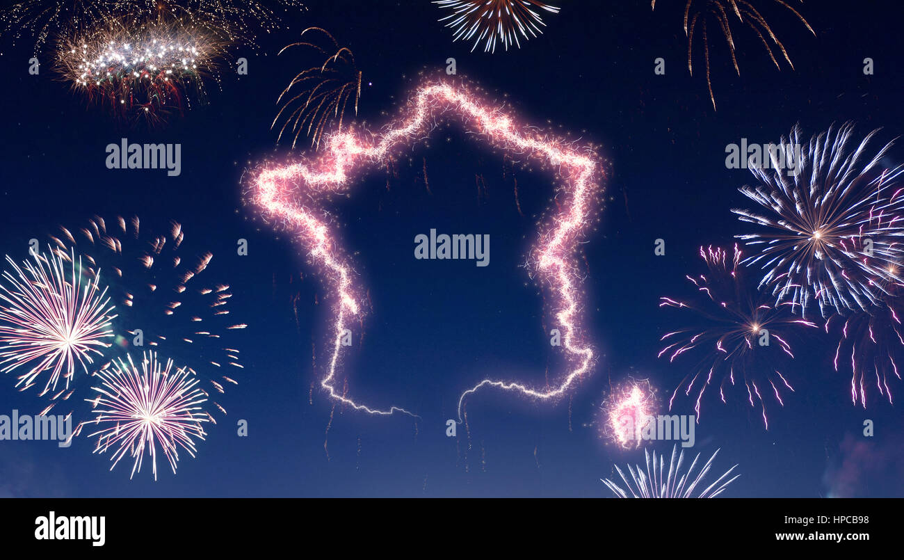 A dark night sky with a sparkling red firecracker in the shape of ...