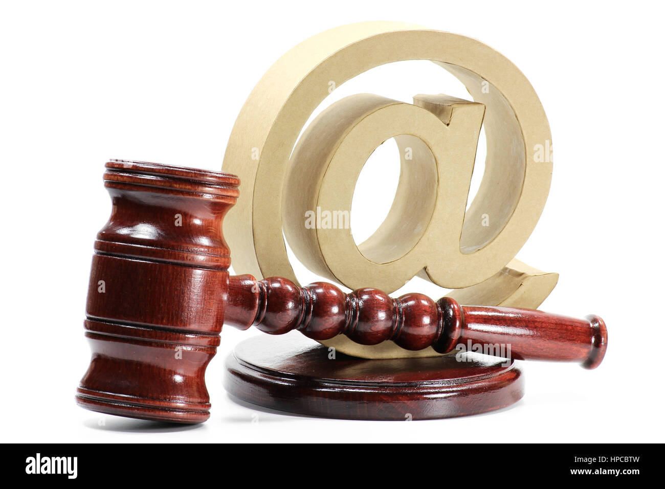 wooden gavel with at sign isolated on white background Stock Photo - Alamy
