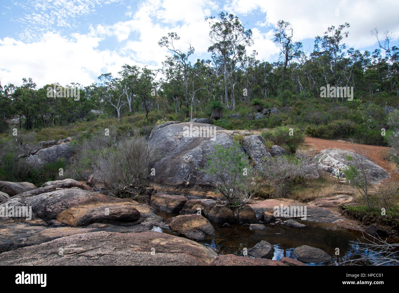 John Forrest National Park rocky landscape near waterfall in Summer ...