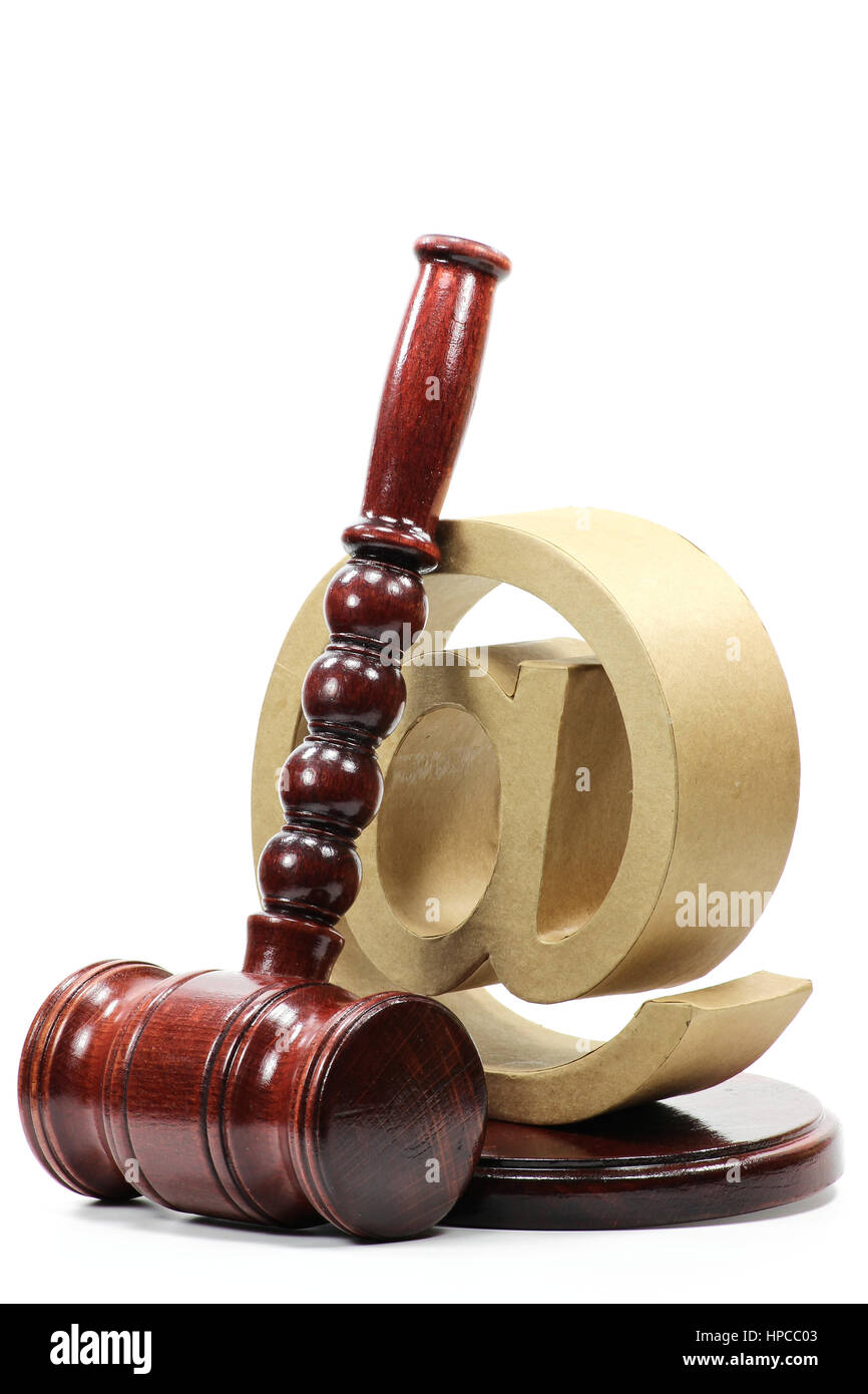 wooden gavel with at sign isolated on white background Stock Photo - Alamy