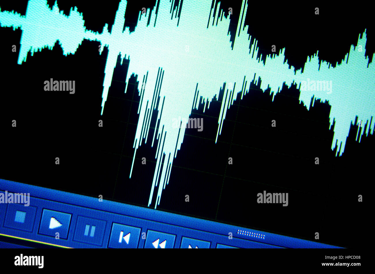 Sound recording studio audio wave on computer screen in professional ...