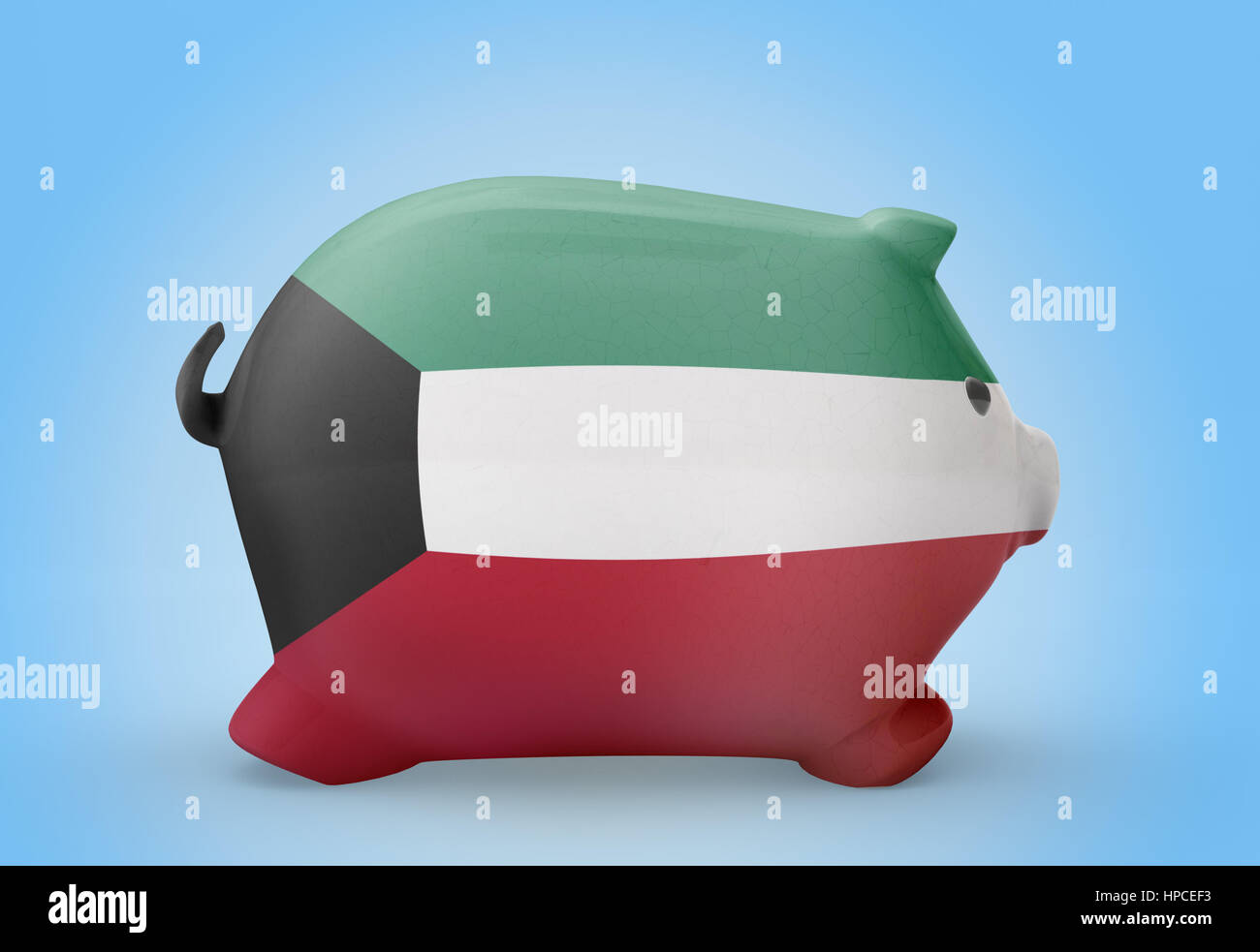 Side view of a piggy bank with the flag design of Kuwait.(series Stock ...