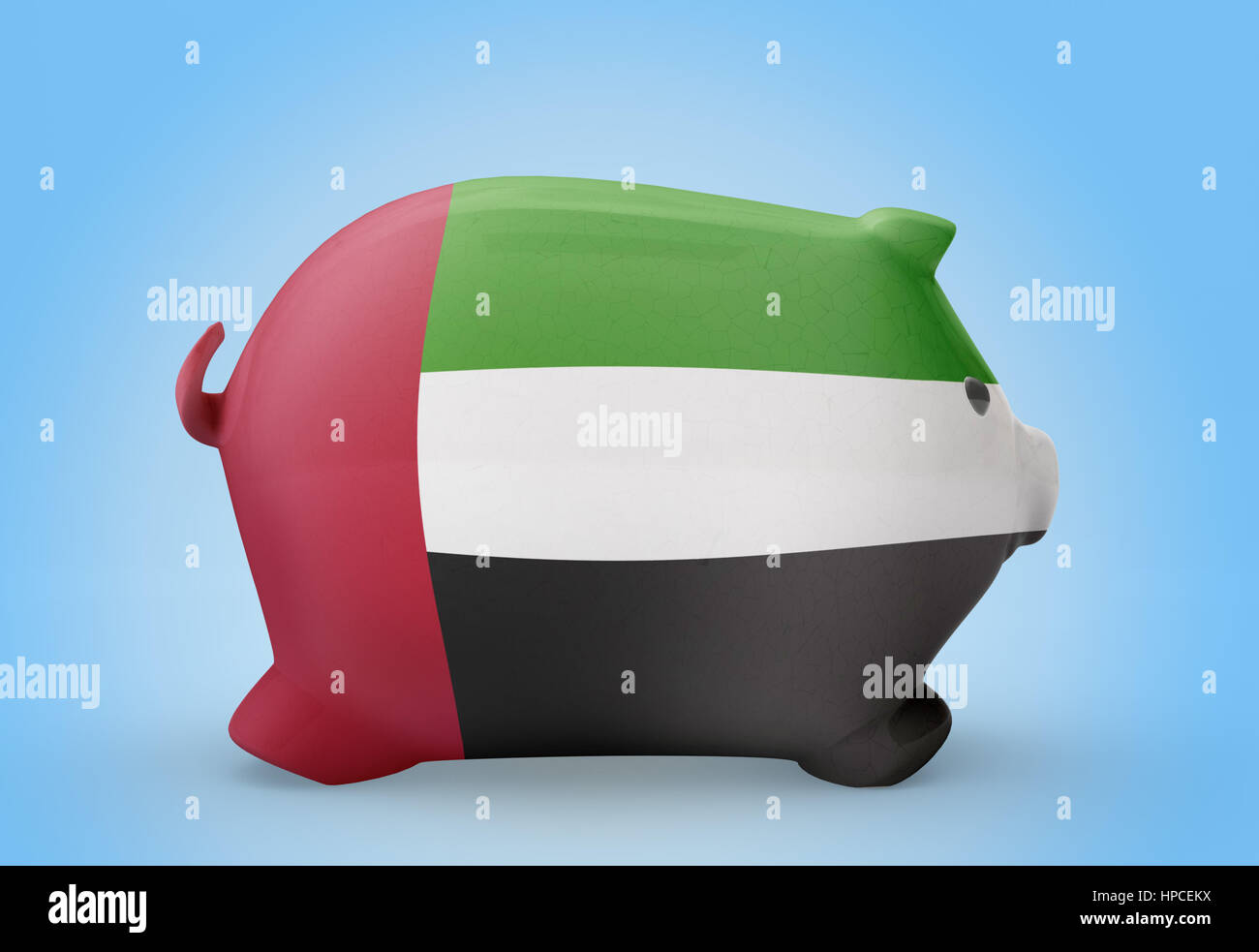 Side view of a piggy bank with the flag design of United Arab Emirates ...