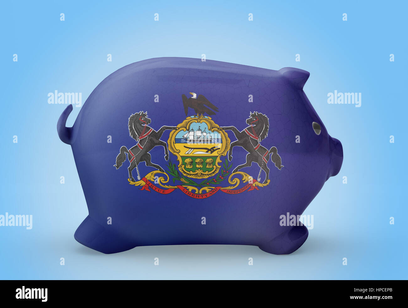Side view of a piggy bank with the flag design of Pennsylvania.(series ...