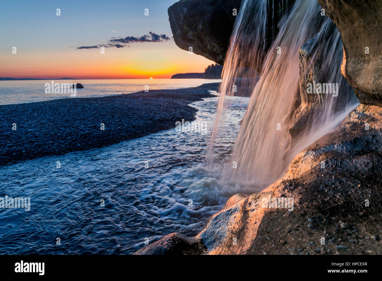 Sandcut Falls at sunset, Sandcut Beach, Jordan River, Vancouver Island ...