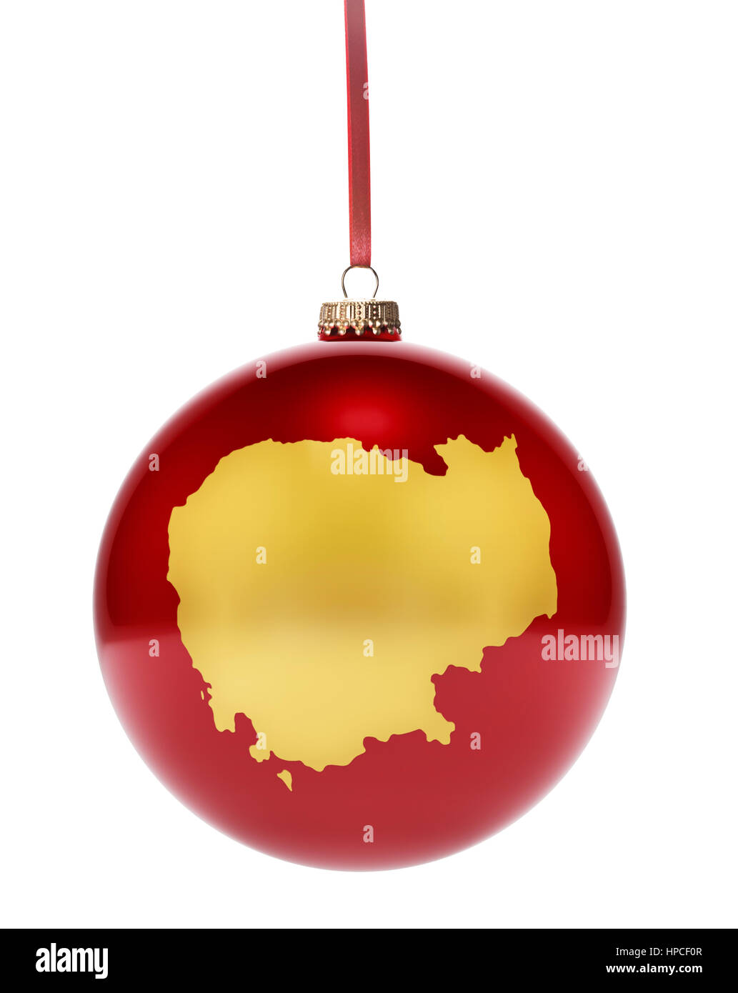 A hanging glossy red bauble with the golden shape of Cambodia.(series ...