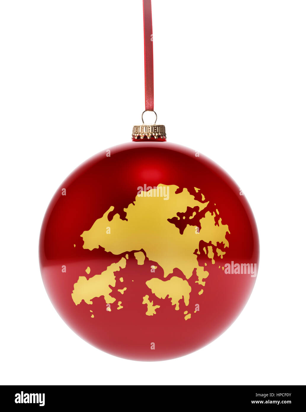 A hanging glossy red bauble with the golden shape of Hong Kong.(series ...