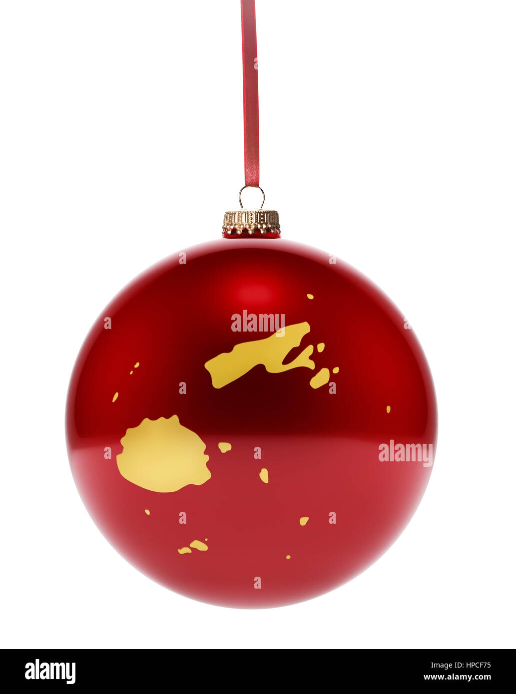 A hanging glossy red bauble with the golden shape of Fiji.(series Stock ...