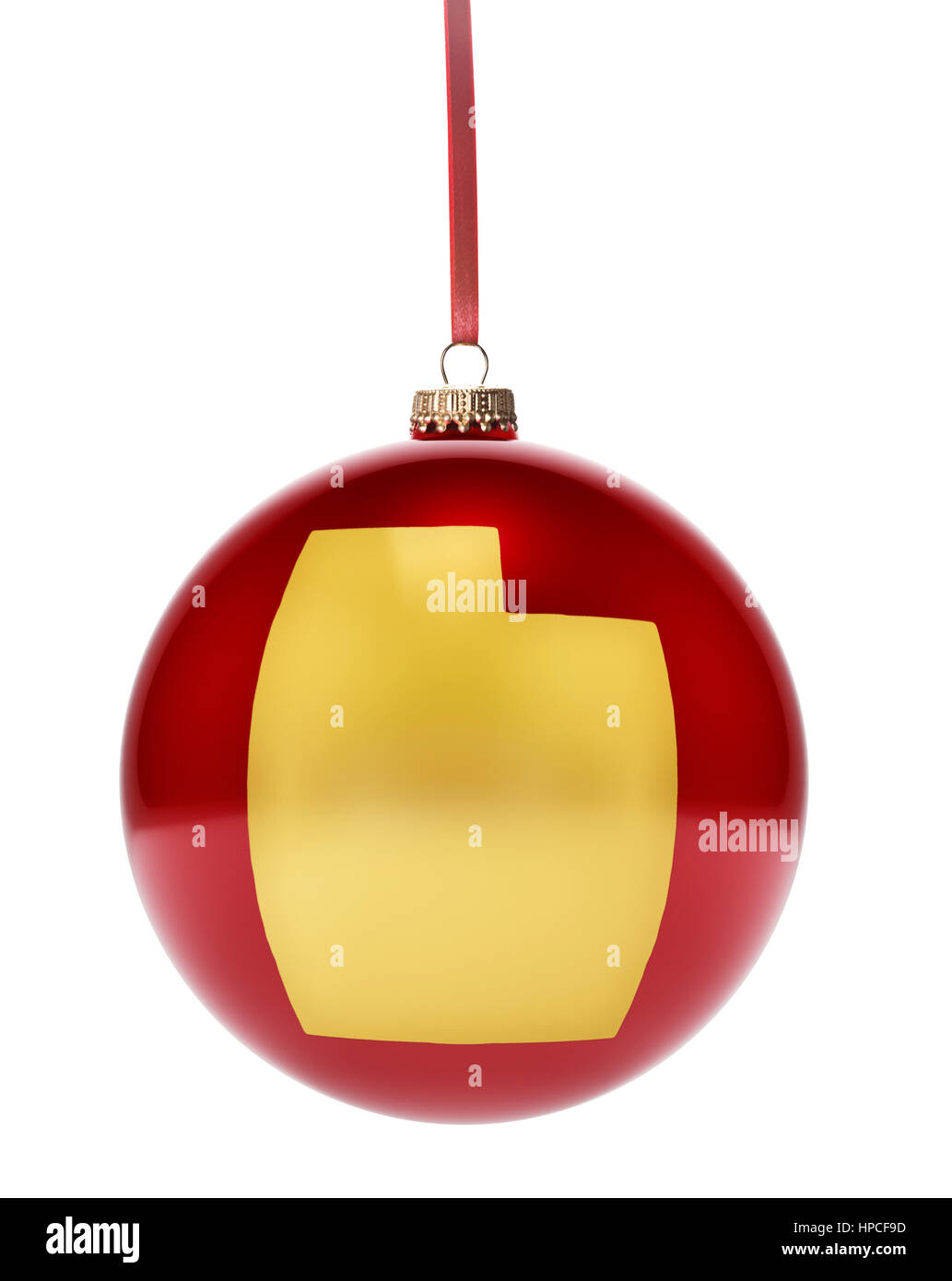 A hanging glossy red bauble with the golden shape of Utah.(series Stock ...