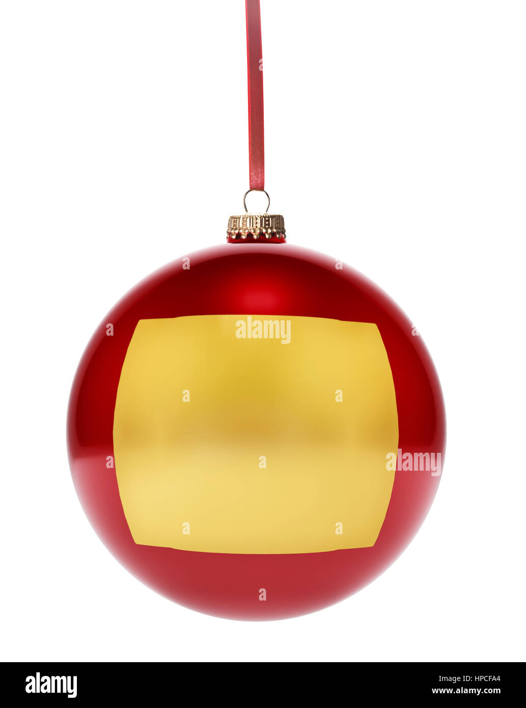 A hanging glossy red bauble with the golden shape of Wyoming.(series ...