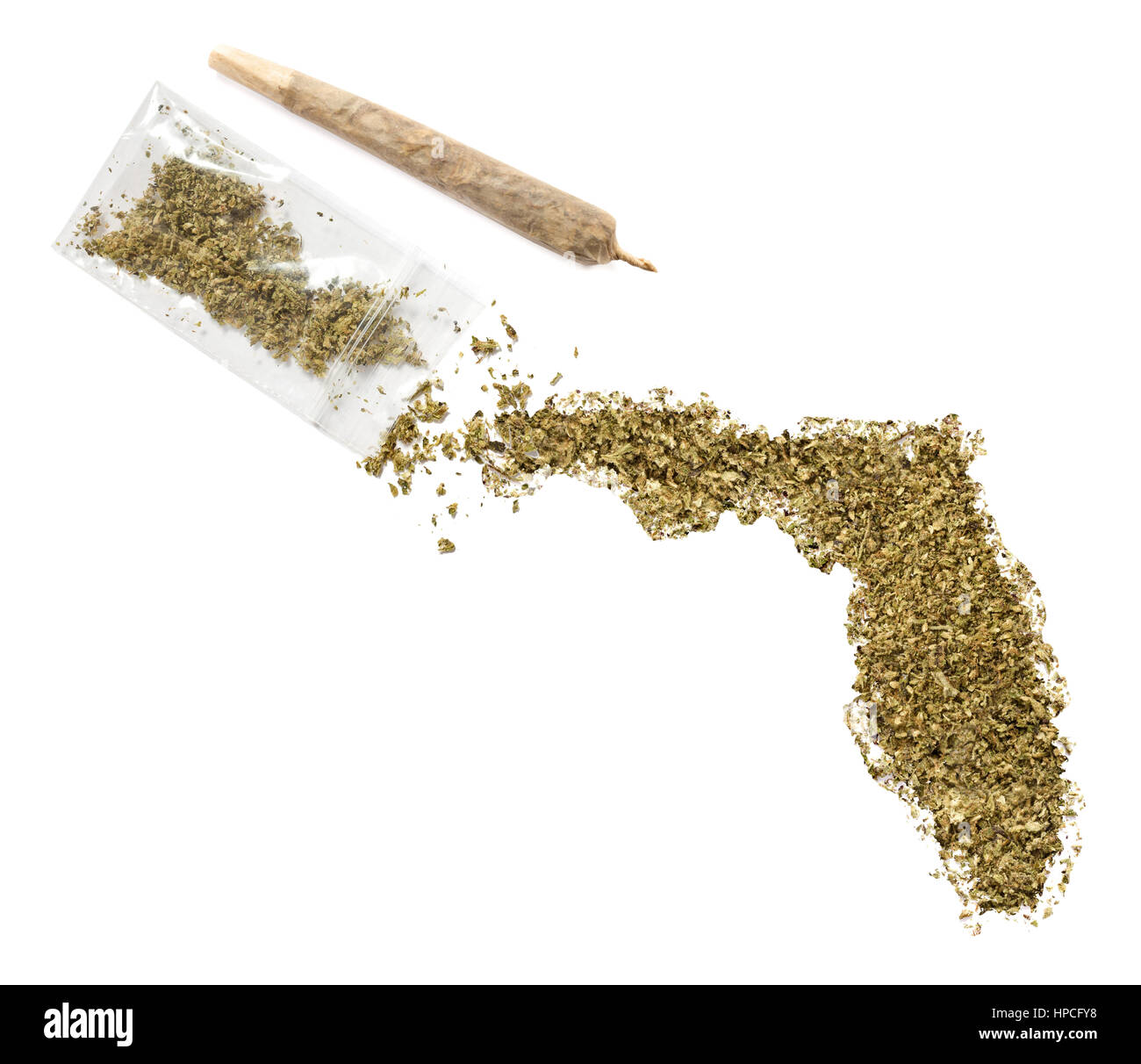Grinded weed shaped as Florida and a joint.(series Stock Photo - Alamy
