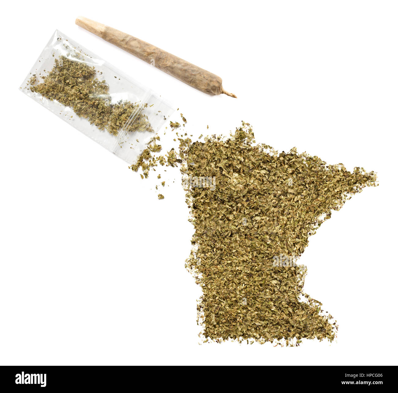 Grinded weed shaped as Minnesota and a joint.(series Stock Photo - Alamy