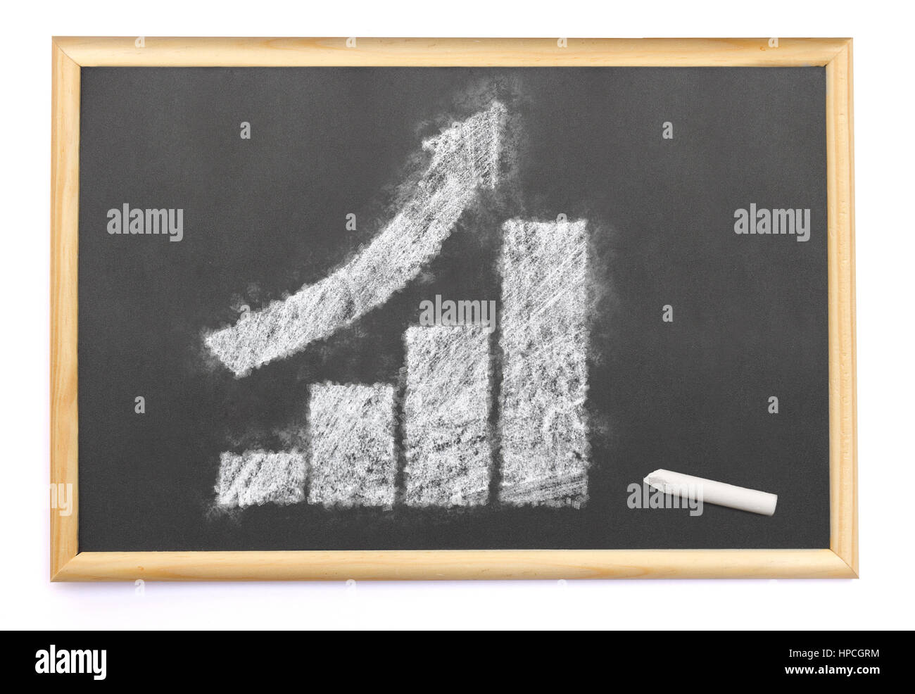 Blackboard with a growing bar chart drawn on and a single chalk.(series ...