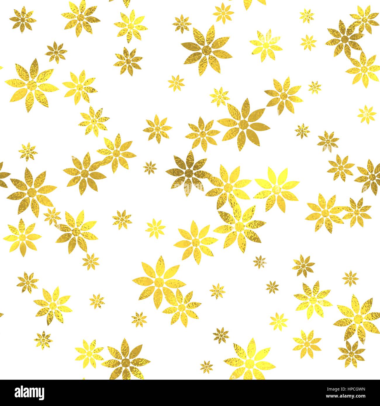 Gold glittering foil seamless pattern background with flowers Stock ...