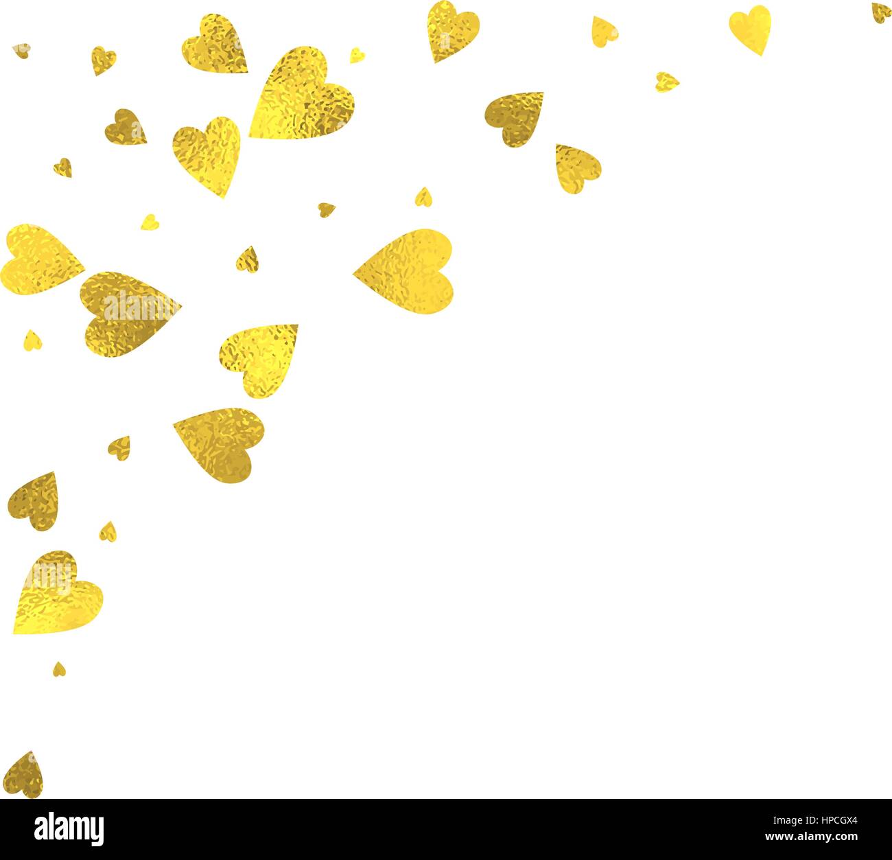 Gold glittering foil hearts on white background, vector isolated design ...