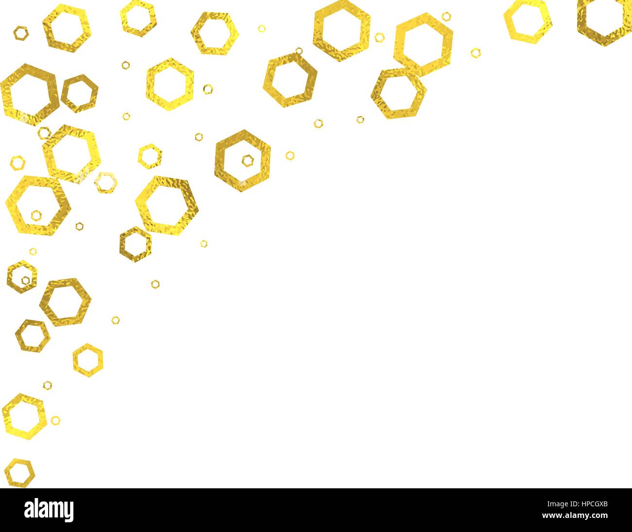 Gold glittering foil hexagons on white background, vector isolated ...