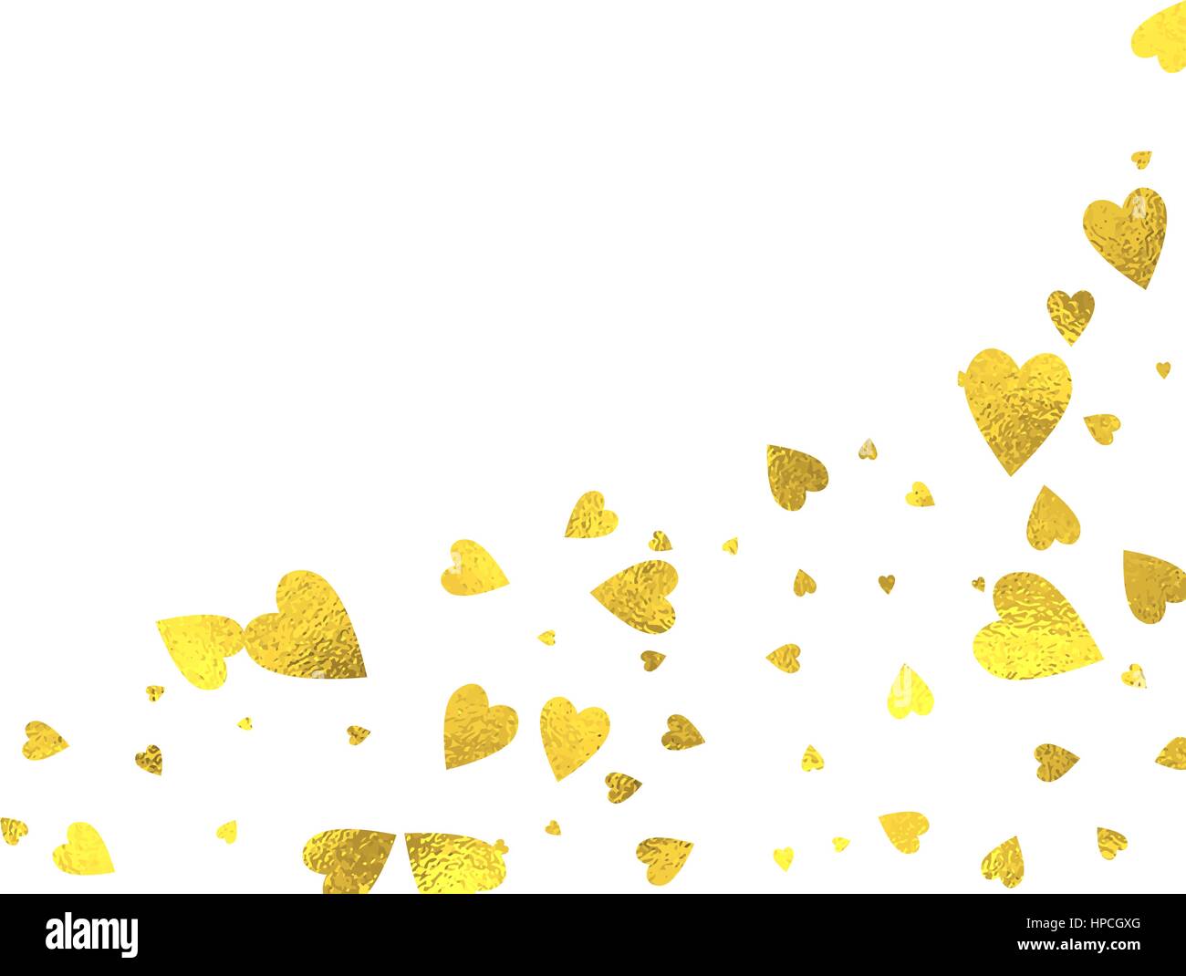Gold glittering foil hearts on white background, vector isolated design ...