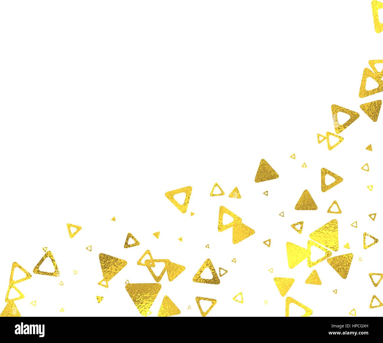 Gold glittering foil triangles on white background, vector isolated ...