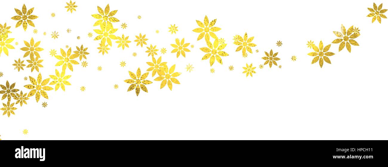 Gold glittering decoration wave with golden foil flowers isolated on ...