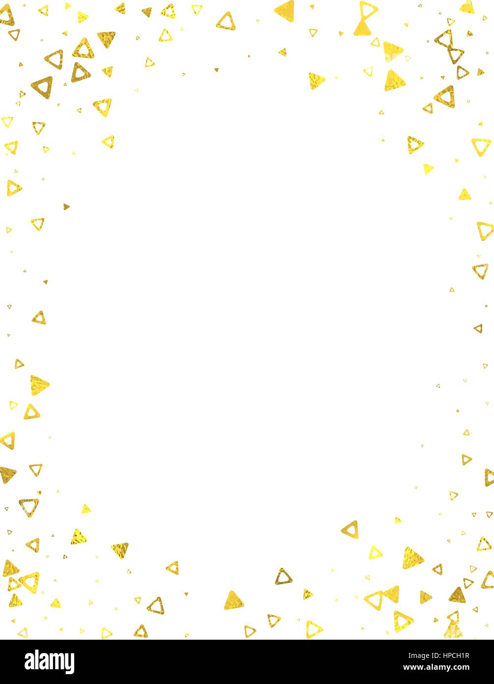Gold glittering vertical frame with foil triangles isolated on white ...